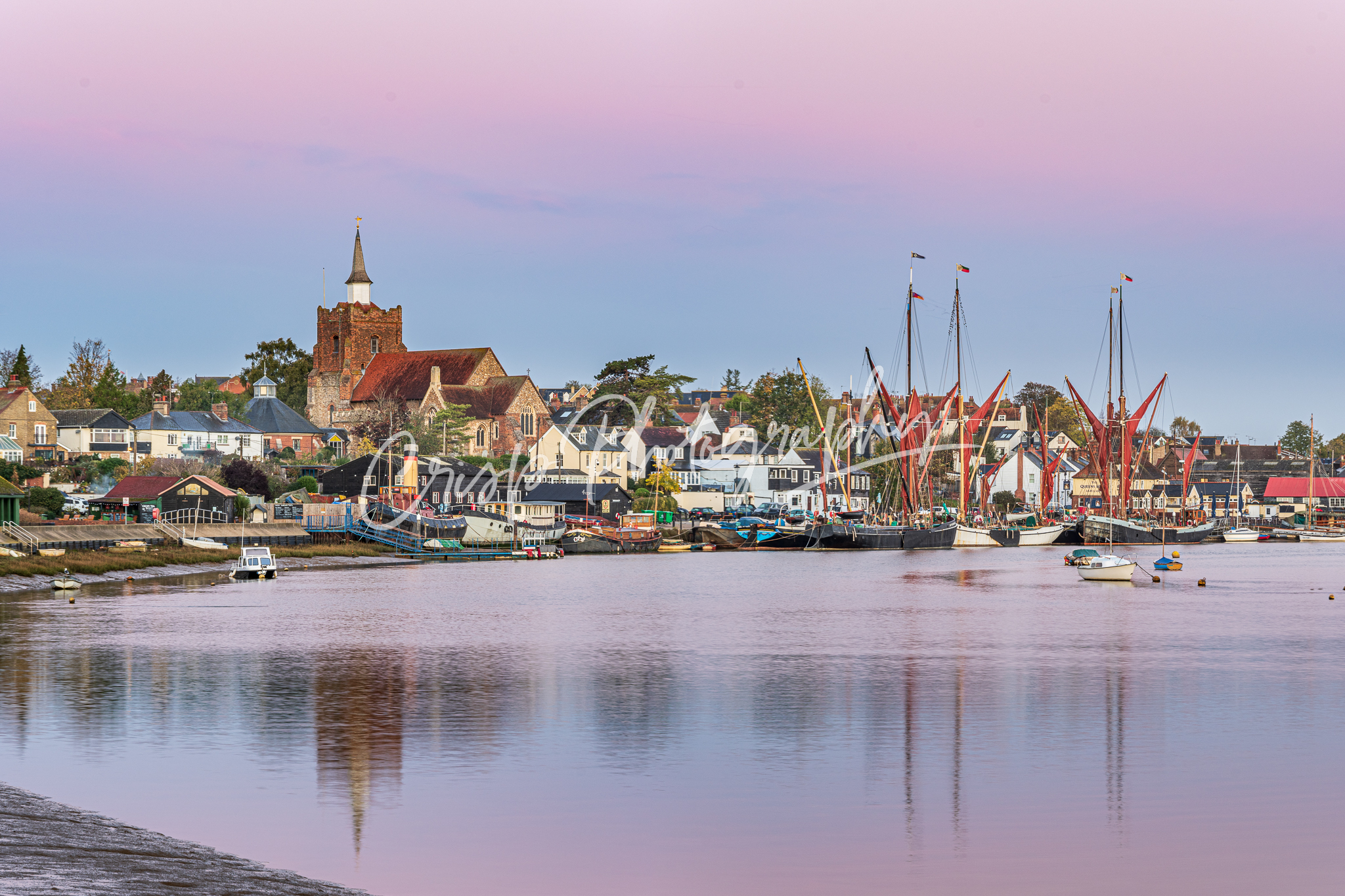 Maldon Hythe Quay at sunrise, pinks and blues - Crisp Photography